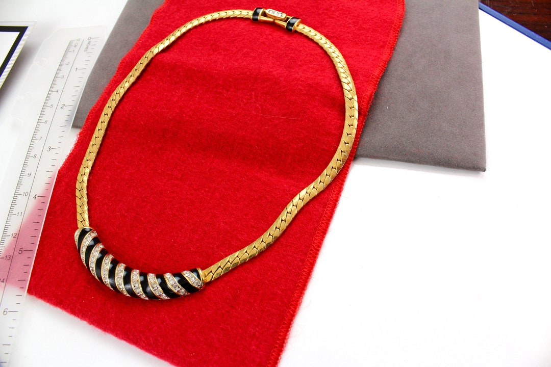 Rare Vintage Swarovski DS Daniel Swarovski Logo Black Enamel Necklace ...