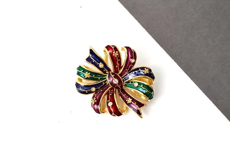 Signed Joan Rivers Multi-color Enamel BOW Brooch Pin With | Etsy