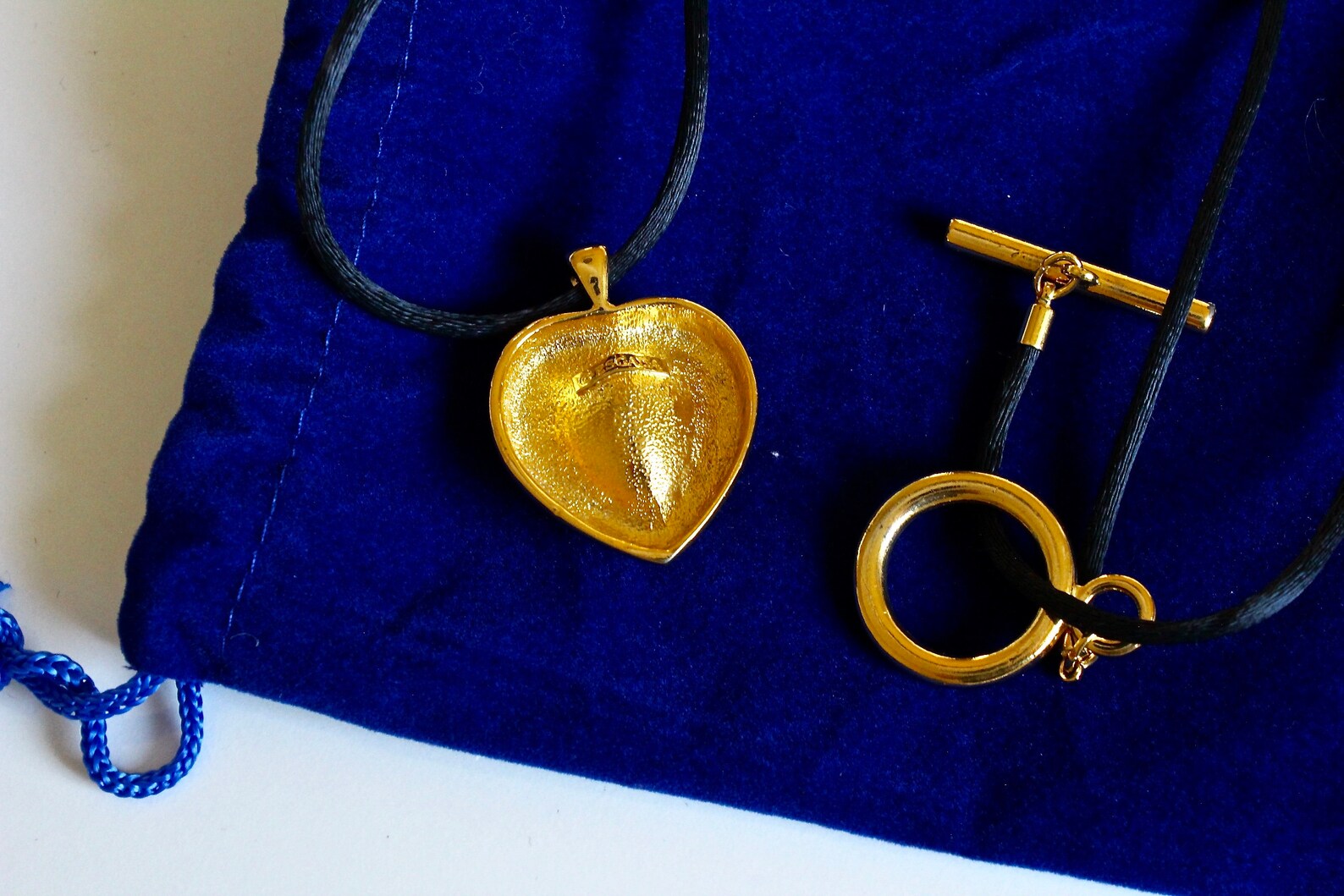 Escada Glass Heart Necklace / Black Silk Cord 2061 - Etsy