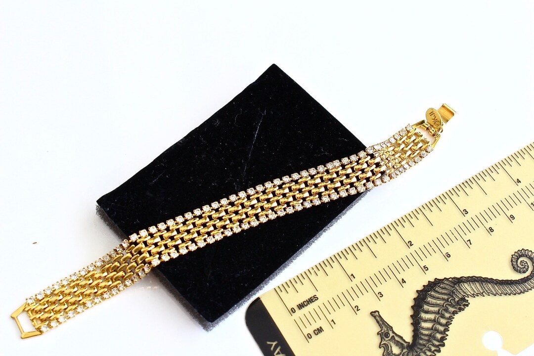 Kjl Kenneth Jay Lane Goldtone Mesh Bracelet With Crystal Rhinestones ...