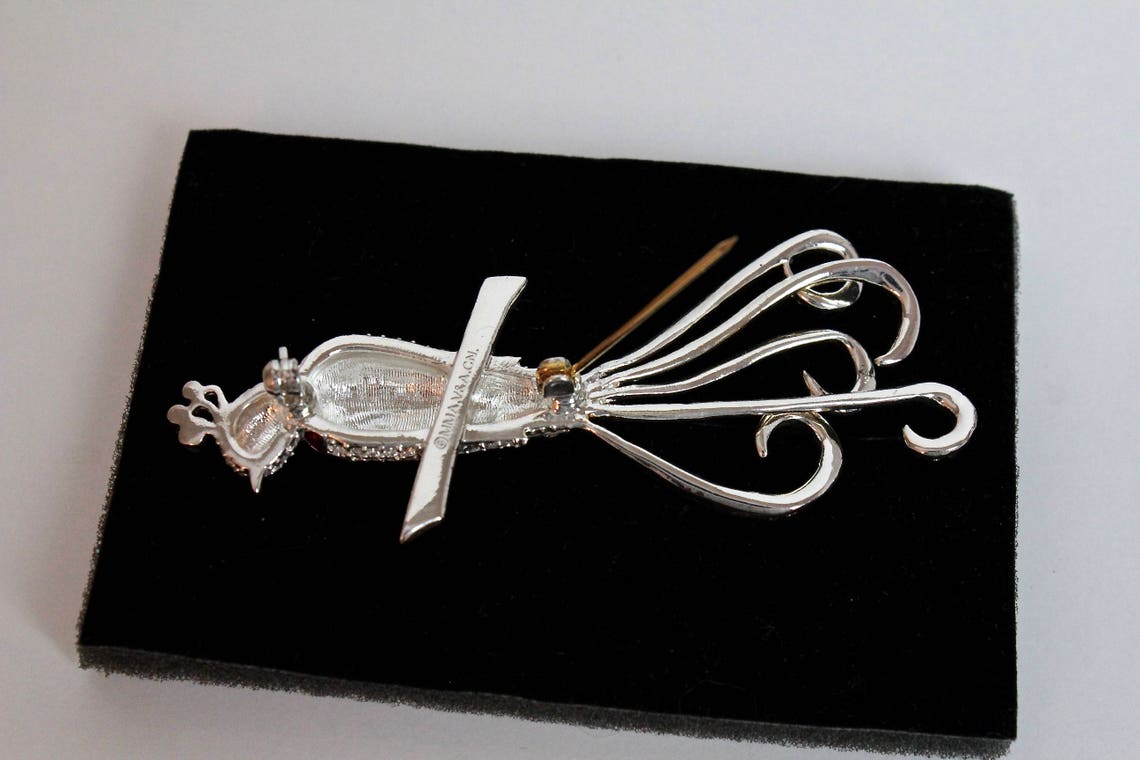 MMA PEACOCK Bird Figural Brooch Pin With Blue Red and Green | Etsy