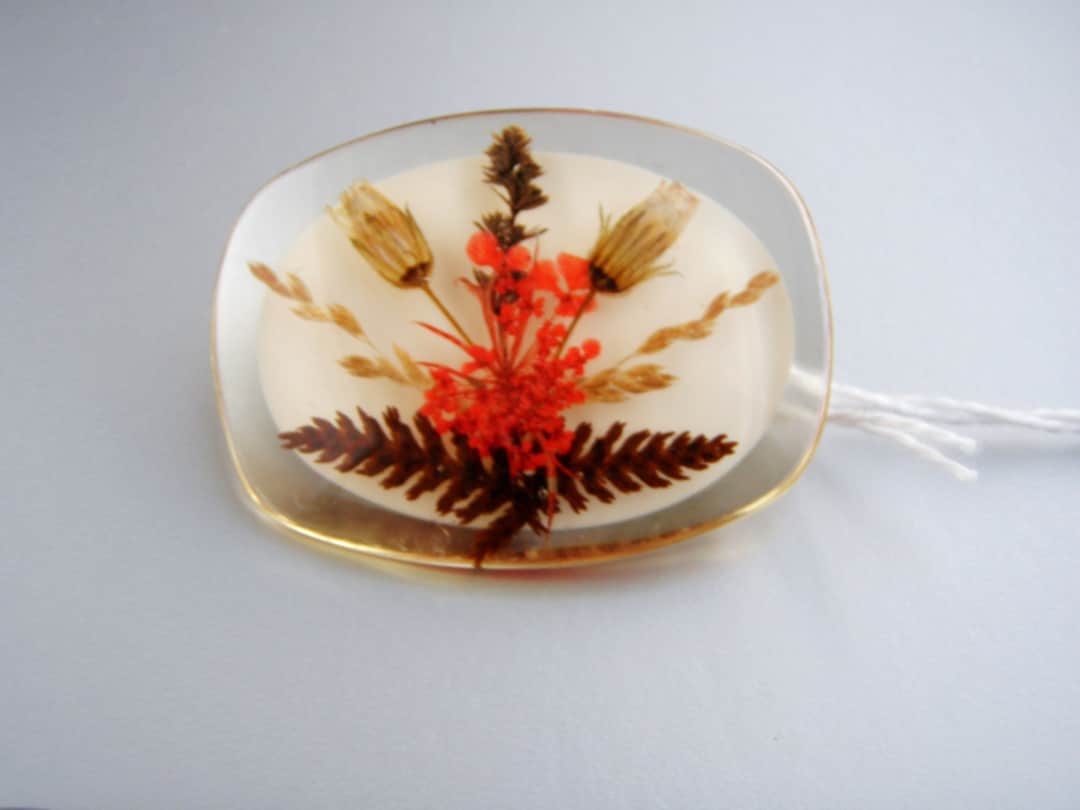 Embedded Lucite Plastic Flowers and Fern Brooch /pin #2366 - Etsy