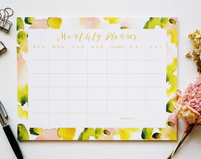 Yellow Abstract Monthly Calendar, Desk Pad, Desk Calendar, Agenda - Etsy