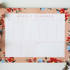 Peach Floral Weekly Planner To-do List Pad Notepad Agenda | Etsy