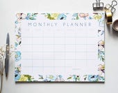 Blue Watercolor Monthly Calendar Desk Pad Desk Calendar | Etsy
