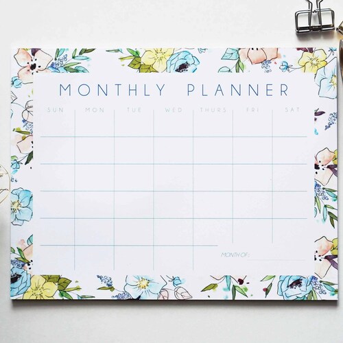 Blue Floral Monthly Calendar Desk Pad Desk Calendar Agenda - Etsy