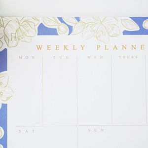 Blue and Gold Floral Weekly Planner, Memo Pad, To-do List Pad, Notepad ...