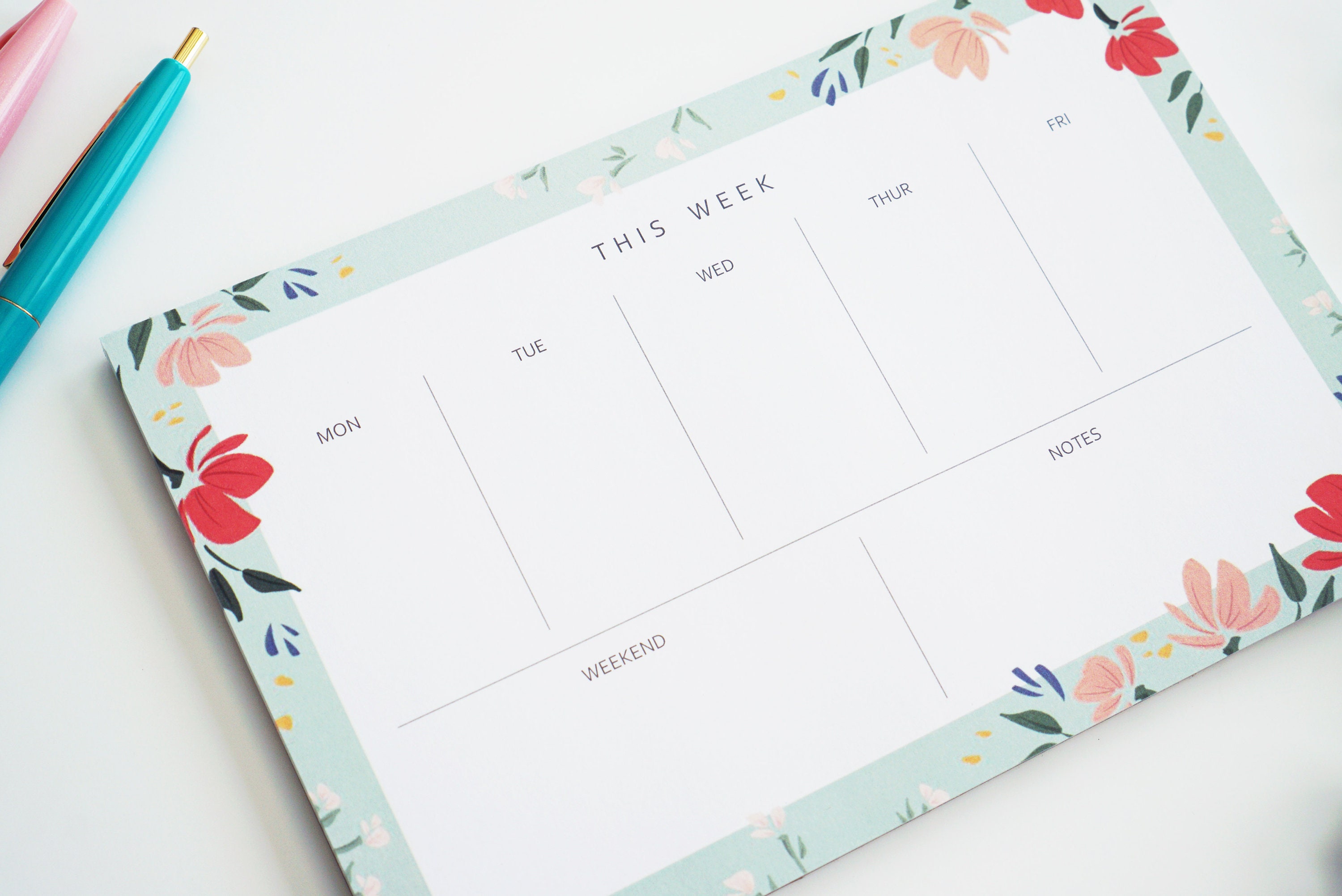 Floral Weekly Desk Planner Notepad, Mint Green, 50-sheet Pad - Etsy