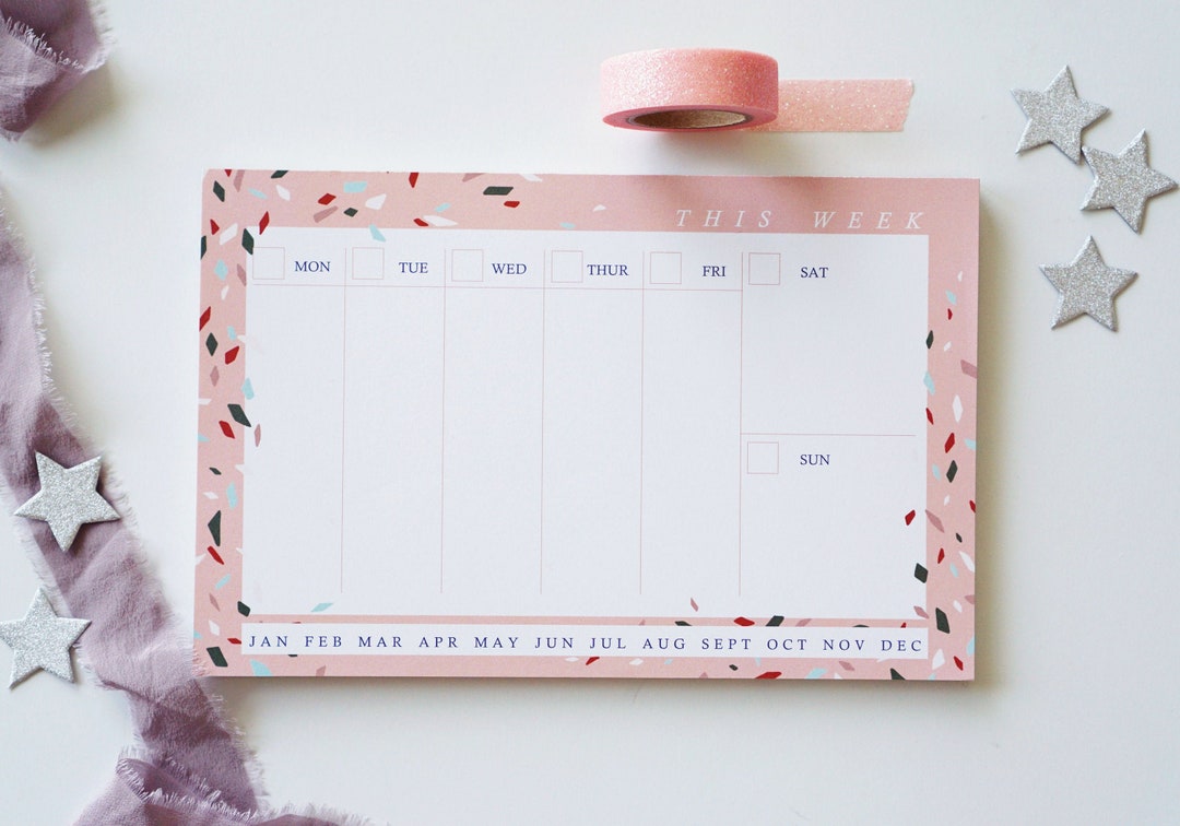 SALE Pink Terrazzo Mini Weekly Planner, Desk Pad, Desk Notepad, Agenda ...