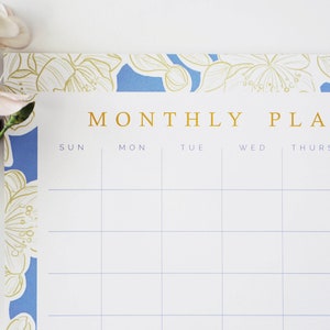 Blue Floral Monthly Calendar, Desk Pad, Desk Calendar, Agenda - Etsy