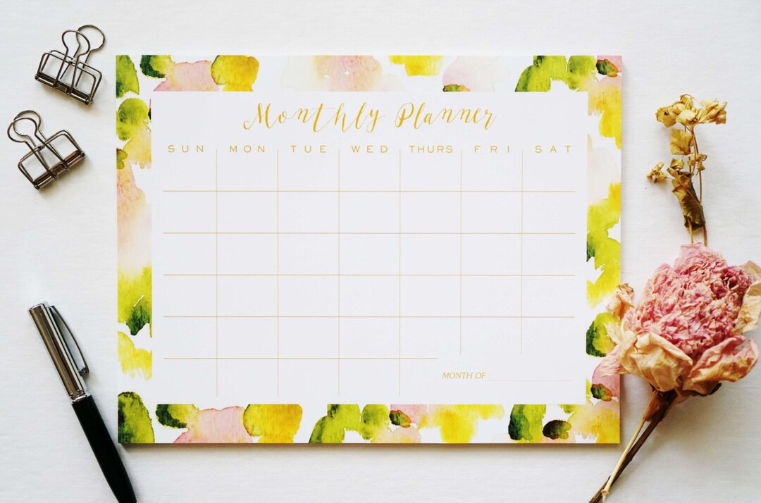 Yellow Abstract Monthly Calendar, Desk Pad, Desk Calendar, Agenda - Etsy
