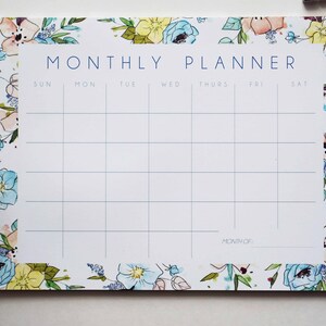 Blue Watercolor Monthly Calendar Desk Pad Desk Calendar - Etsy