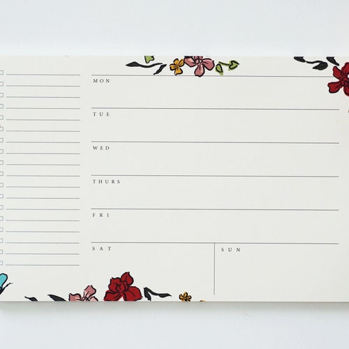 Cream Floral Weekly Planner Desk Pad Desk Notepad Agenda - Etsy