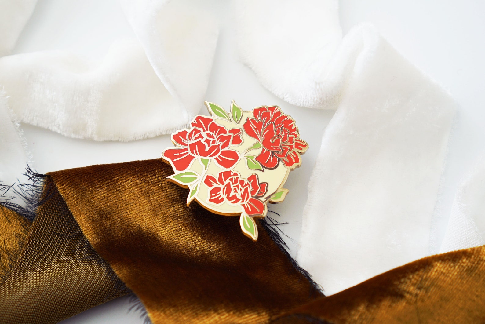 Red Floral Badge Enamel Pin 1.5 Gold Plated - Etsy