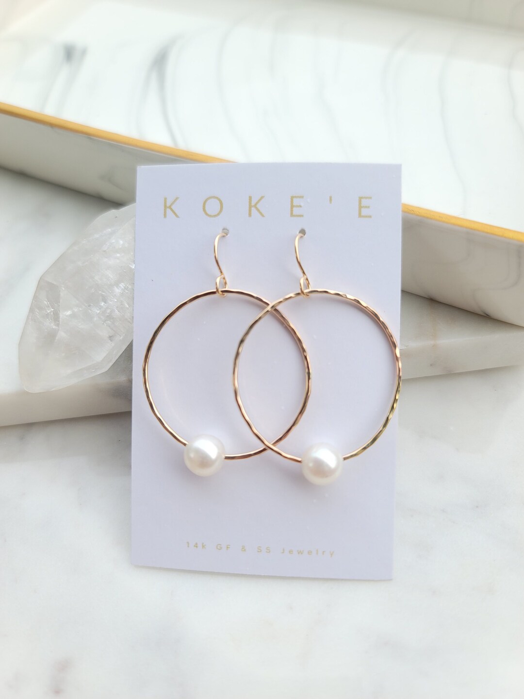 White Freshwater Pearl Hoops Hammered Hoops Pearl Hoops Pearl Jewelry ...