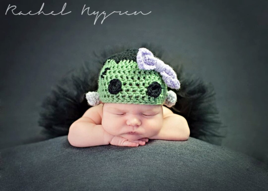 Crochet Halloween Frankenstein Hat With or Without Bow. - Etsy