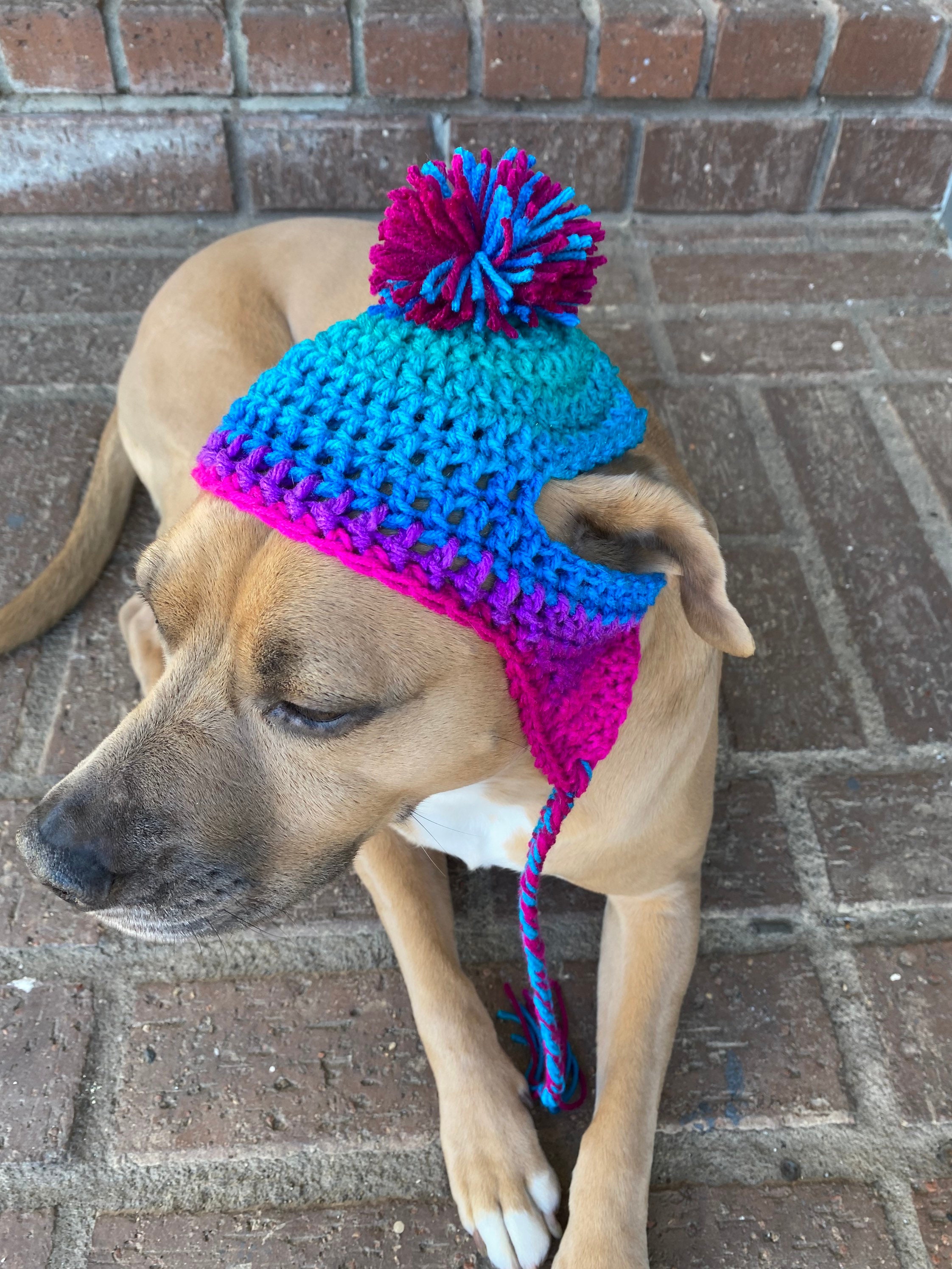 Crochet Striped Dog Hat With Pom Pom | Dog Beanie With Earflaps and ...