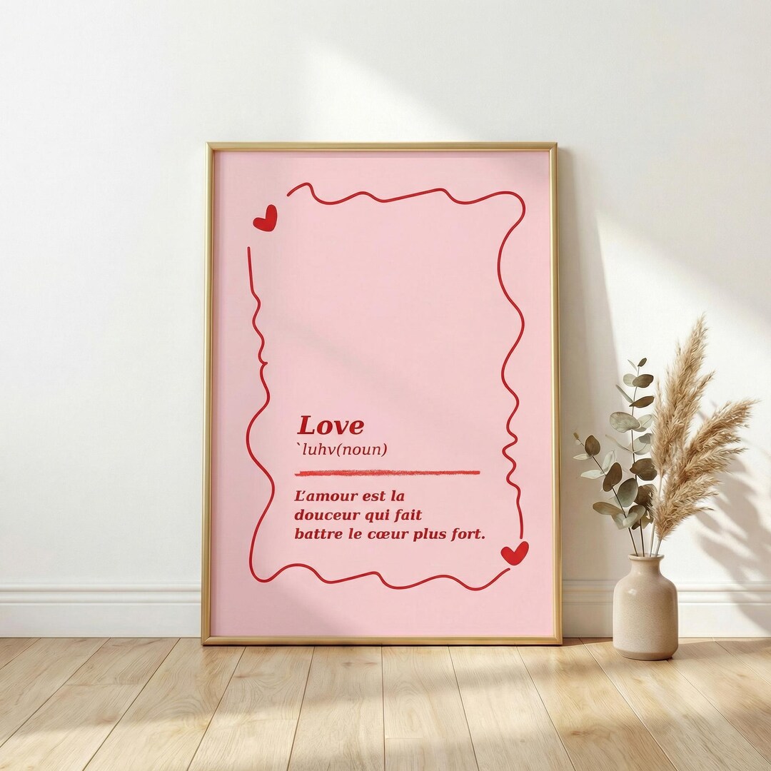 Retro Love Dictionary Art French Quote Valentine Poster Romantic Pink ...
