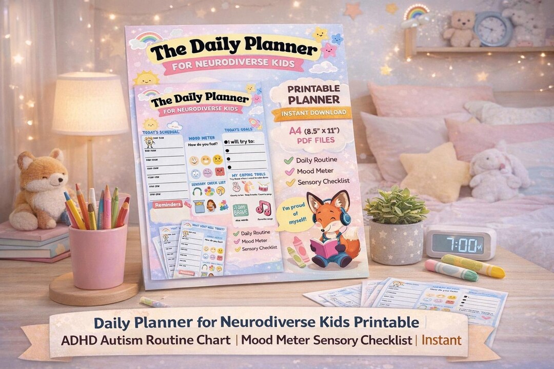 Daily Planner for Neurodiverse Kids Printable | ADHD Autism Routine ...