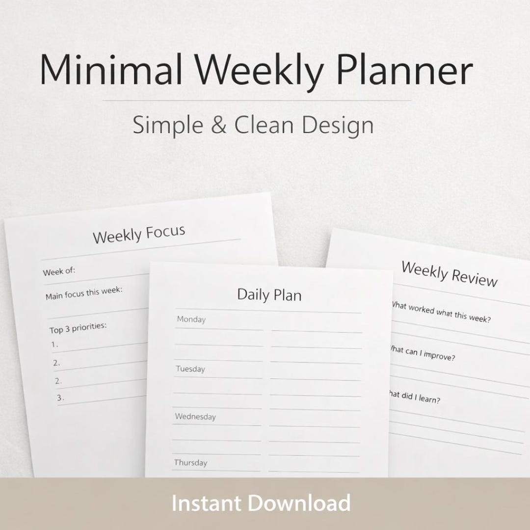 Minimal Weekly Planner Printable Simple Productivity Planner PDF Clean ...
