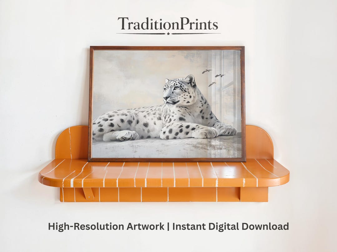 Serene Snow Leopard With Birds Printable - Neutral Nursery Art, Kids ...