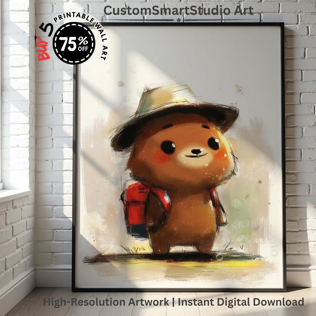 Adventure Bear Explorer Printable Art, Cute Nursery Wall Decor, Playful ...