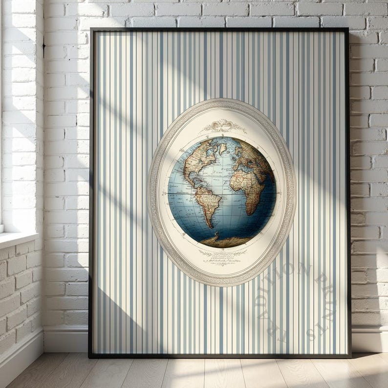 Vintage Globe Illustration, Antique World Map Wall Art, Nautical Decor ...
