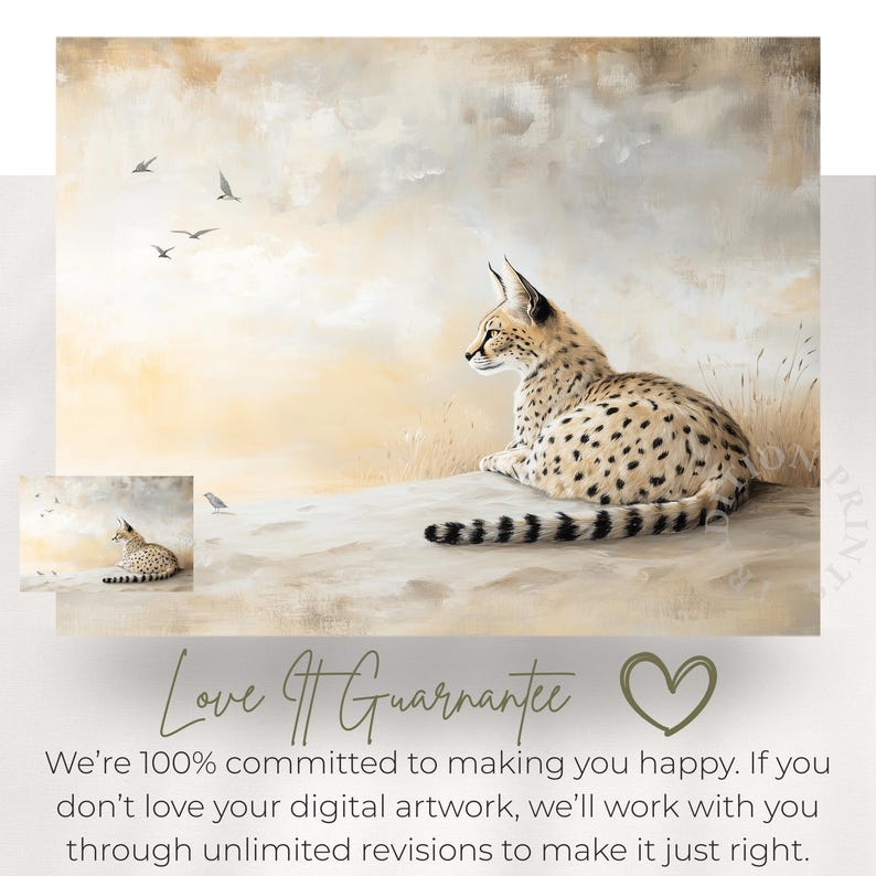 Calm Serval Cat With Birds Printable Art - Soothing Nursery Decor, Kids ...