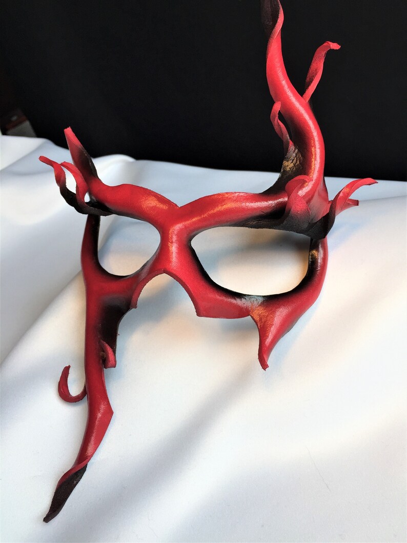 Leather Fire Flames Red Mask Demon Halloween Mask Festival - Etsy