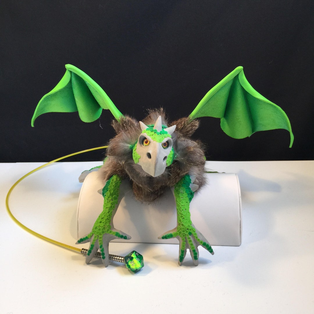 DRAGON Puppet Scaled * Fantasy Sculpture Creature GREEN WINGS Mythical ...