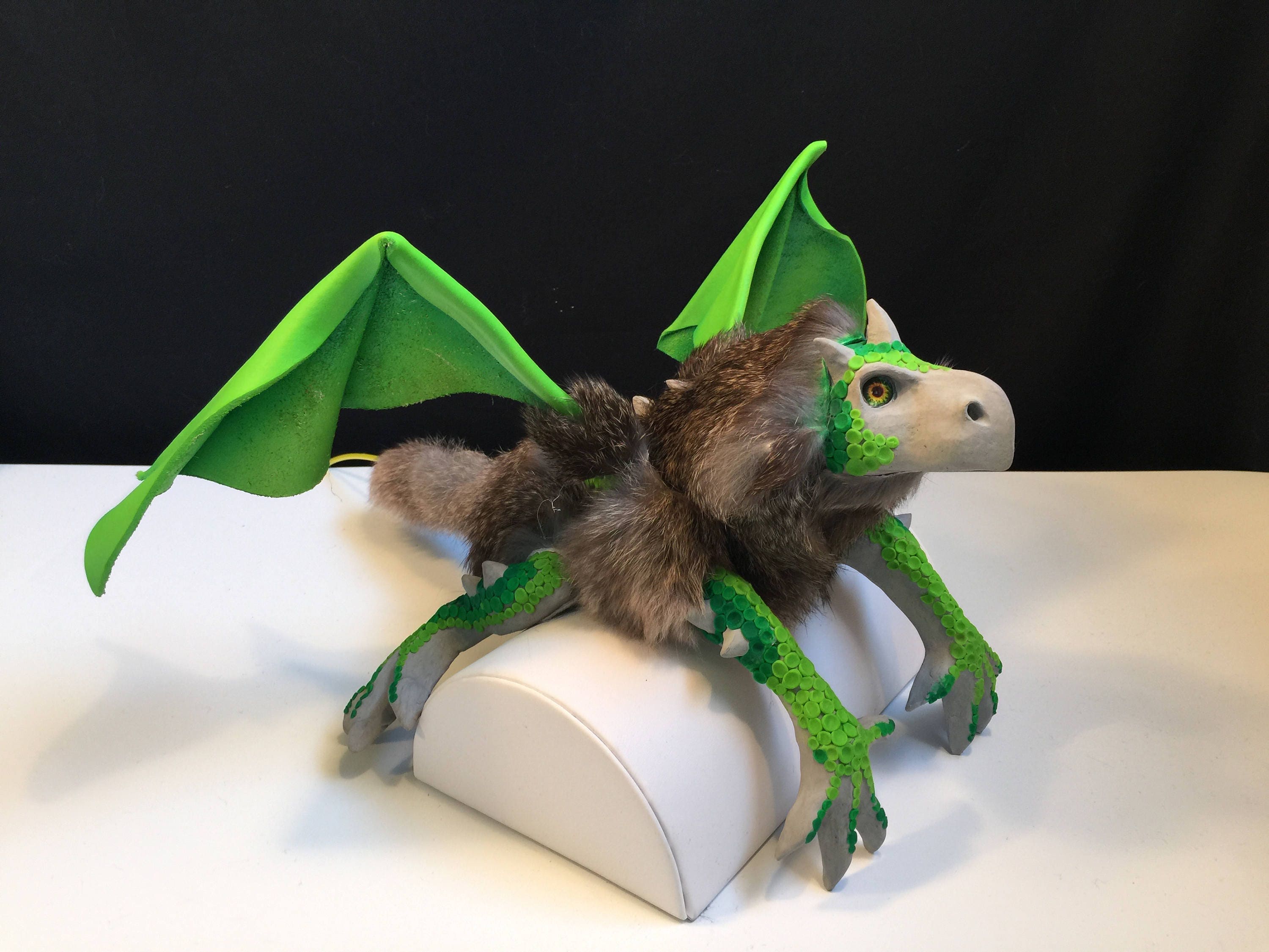 DRAGON Puppet Scaled * Fantasy Sculpture Creature GREEN WINGS Mythical ...