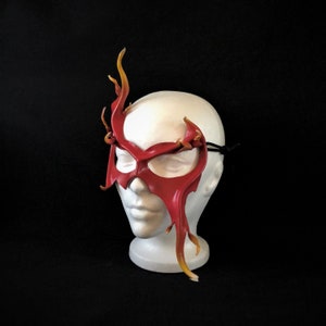 Flaming Fire Demon Mask - Leather Carnival Mask - Mardi Gras Demon Mask ...