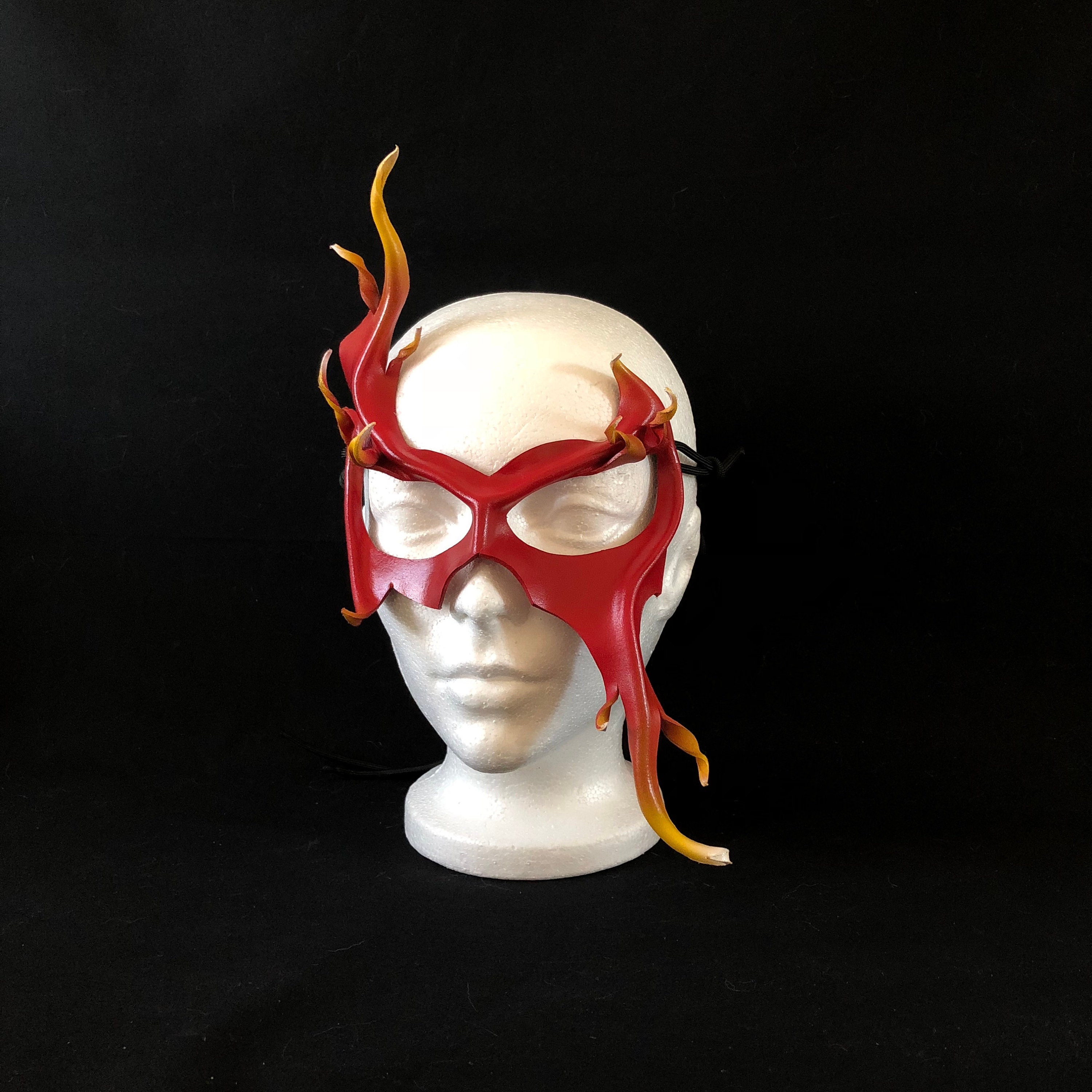 Flaming Fire Demon Mask - Leather Carnival Mask - Mardi Gras Demon Mask ...