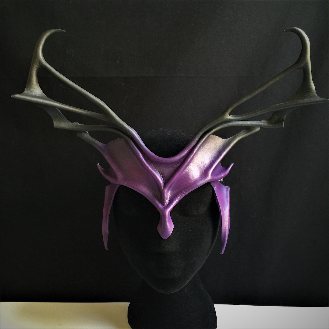 Purple Leather Goddess Headdress Antlers, Fantasy Sorceress Headpiece ...