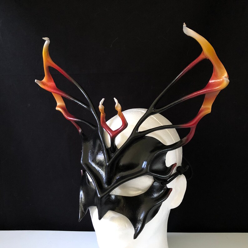 Fire Demon Mask - Leather Mask Demon Cosplay Mask Halloween Larp ...