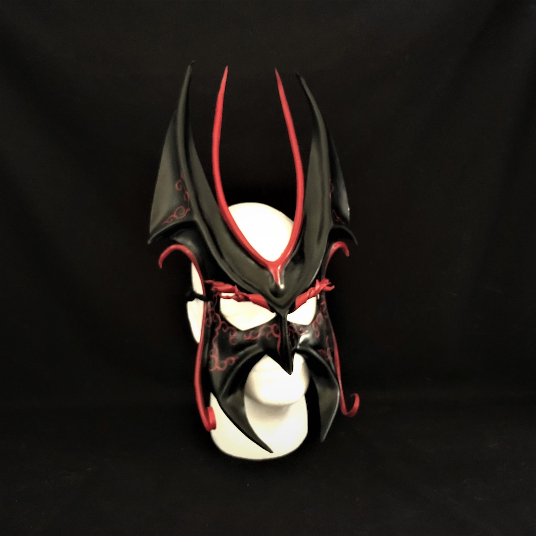 BLACK & RED Leather Mask Halloween Villian Festival Mask Masquerade ...
