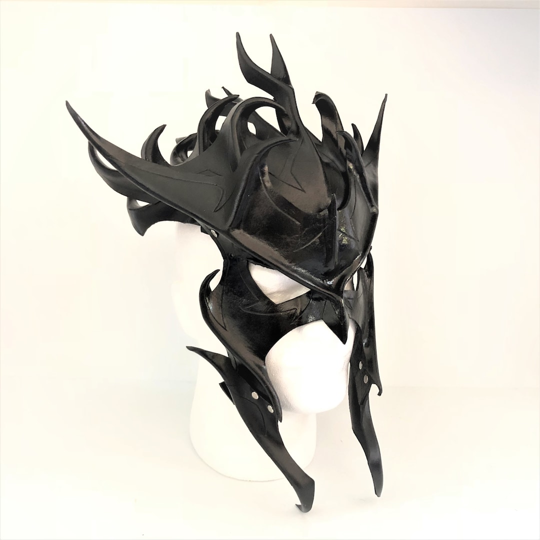 Leather LARP Helm Armor, Black Roman Gladiator Helm Greek Warrior Mask ...