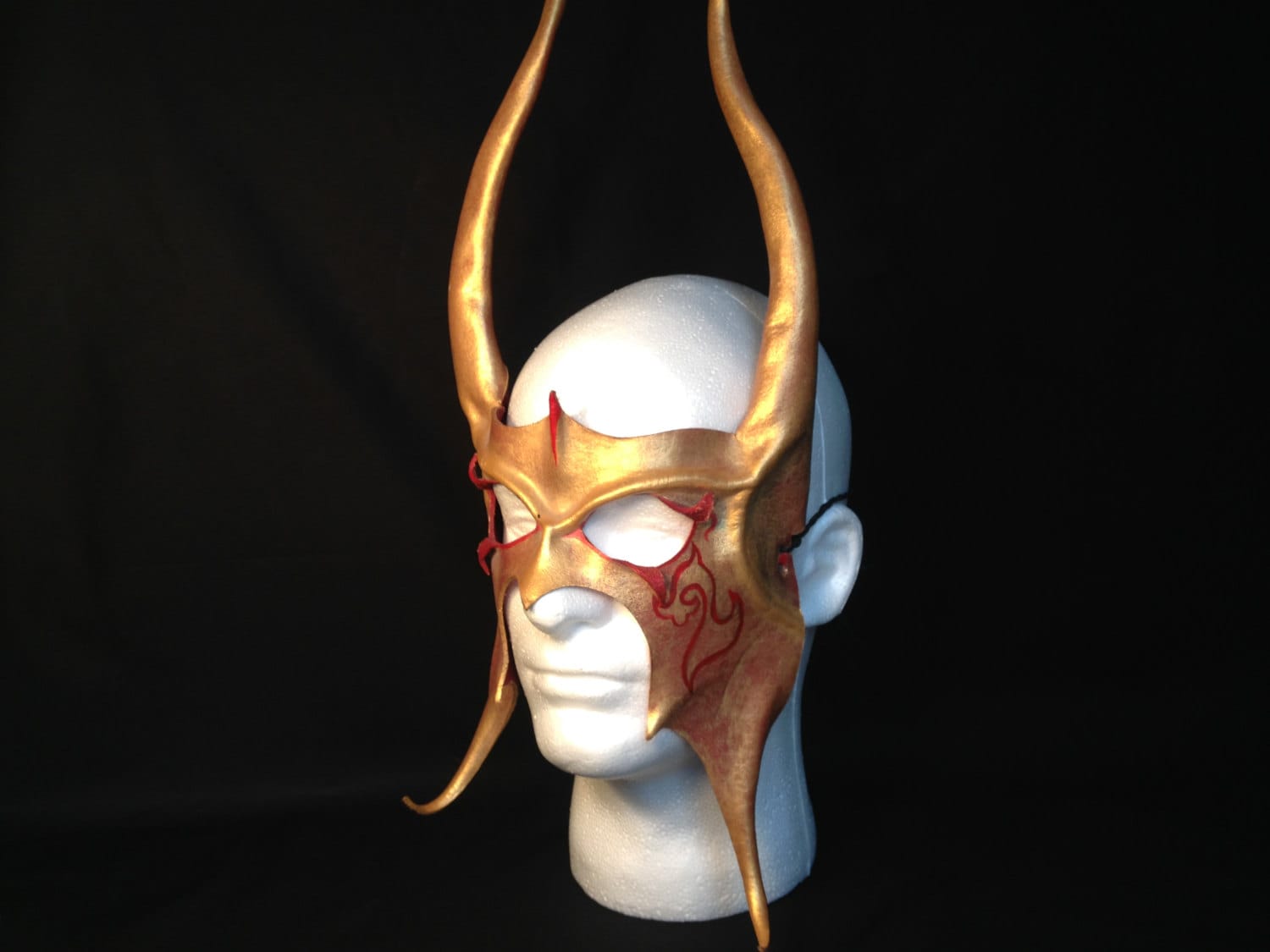 Red Gold Leather Viking Mask Thor Costume Loki Horns Viking | Etsy