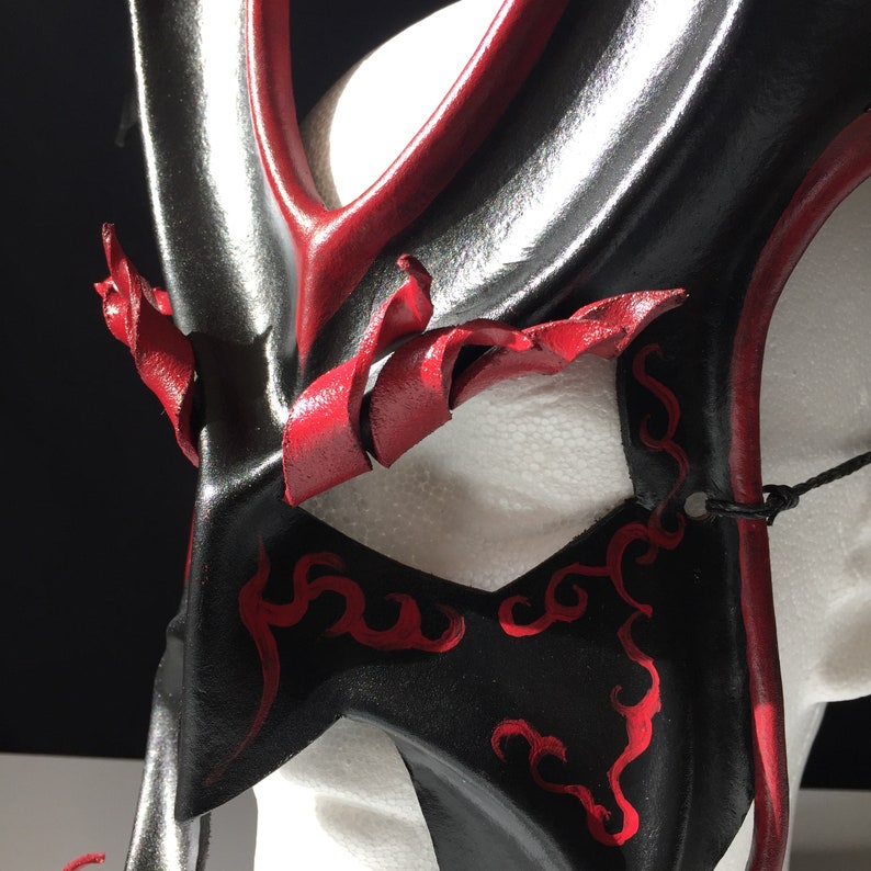 BLACK & RED Leather Mask Halloween Villian Festival Mask - Etsy