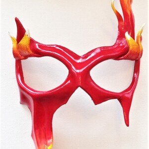 Flaming Fire Demon Mask - Leather Carnival Mask - Mardi Gras Demon Mask ...