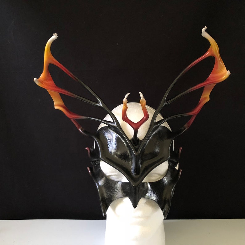 Fire Demon Mask - Leather Mask Demon Cosplay Mask Halloween Larp ...