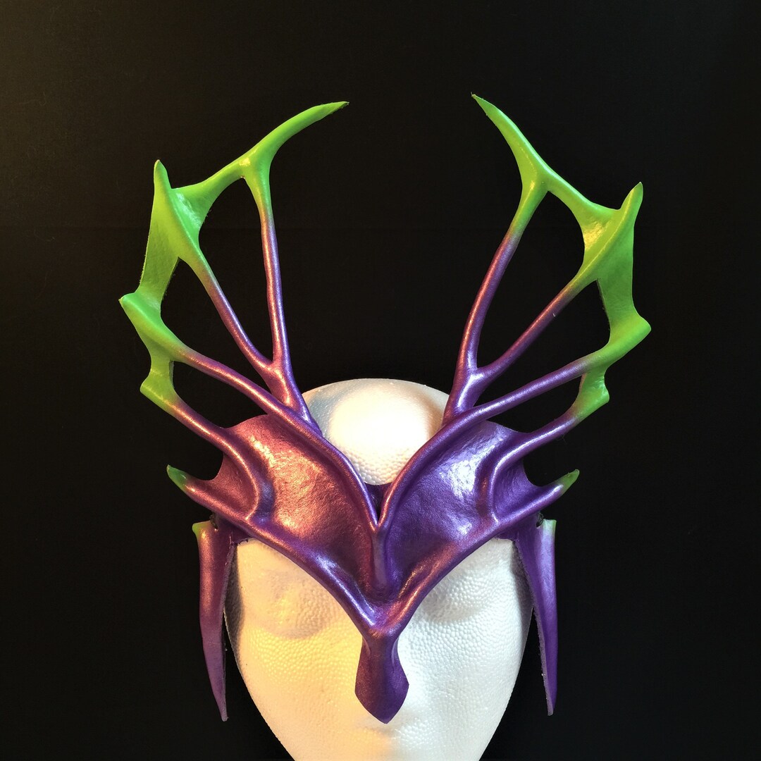 Halloween Witch Cosplay Headpiece * Purple Mardi Gras Mask Leather ...