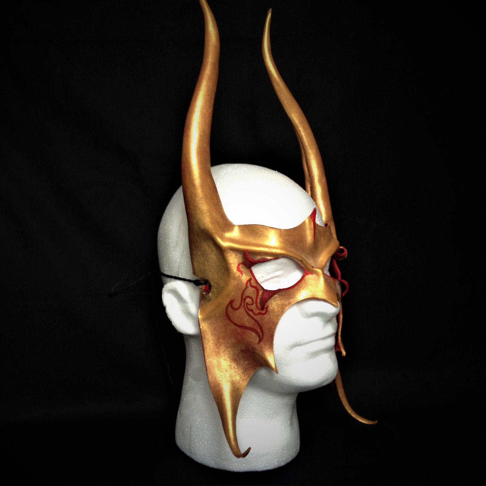 Red Gold Leather Viking Mask Thor Costume Loki Horns Viking - Etsy