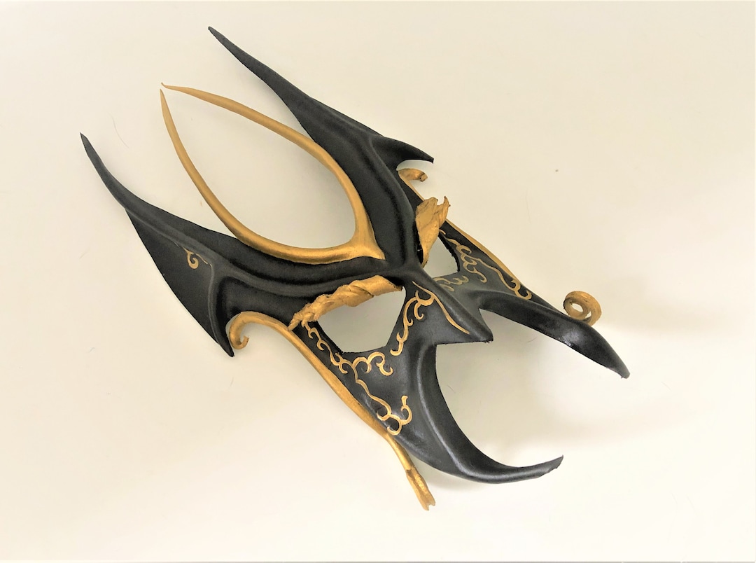 Leather Fantasy Mask, Evil Genie Sorcerer Black Headpiece, Renaissance ...