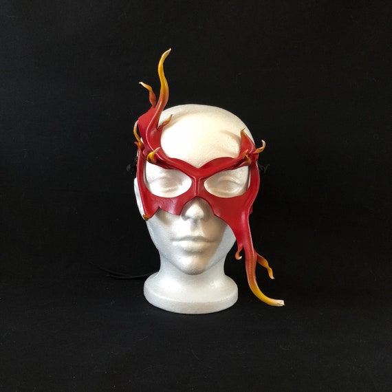 Flaming Fire Demon Mask Leather Carnival Mask Mardi Gras | Etsy