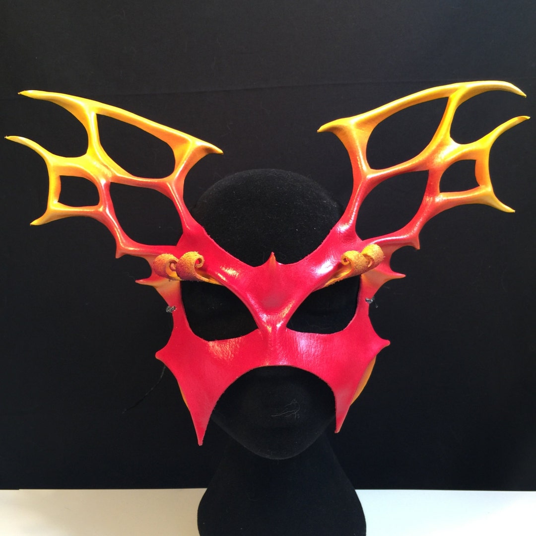 Fire Sorceress Headpiece Red & Yellow Leather Mask Burning Man, Fantasy ...