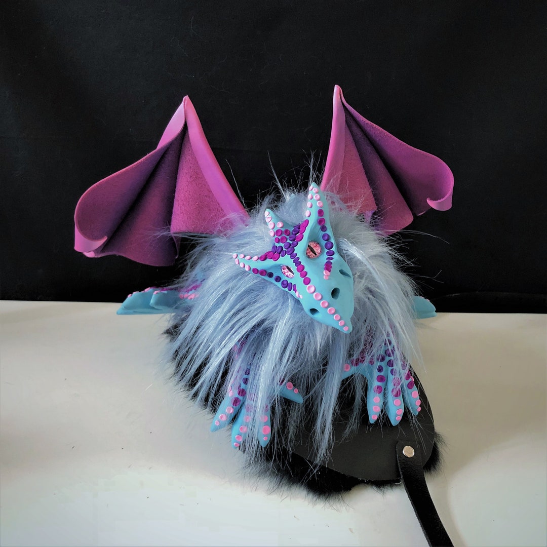 FURRY DRAGON Puppet Blue * Dragon Sculpture Mythical Creature * Dragon ...