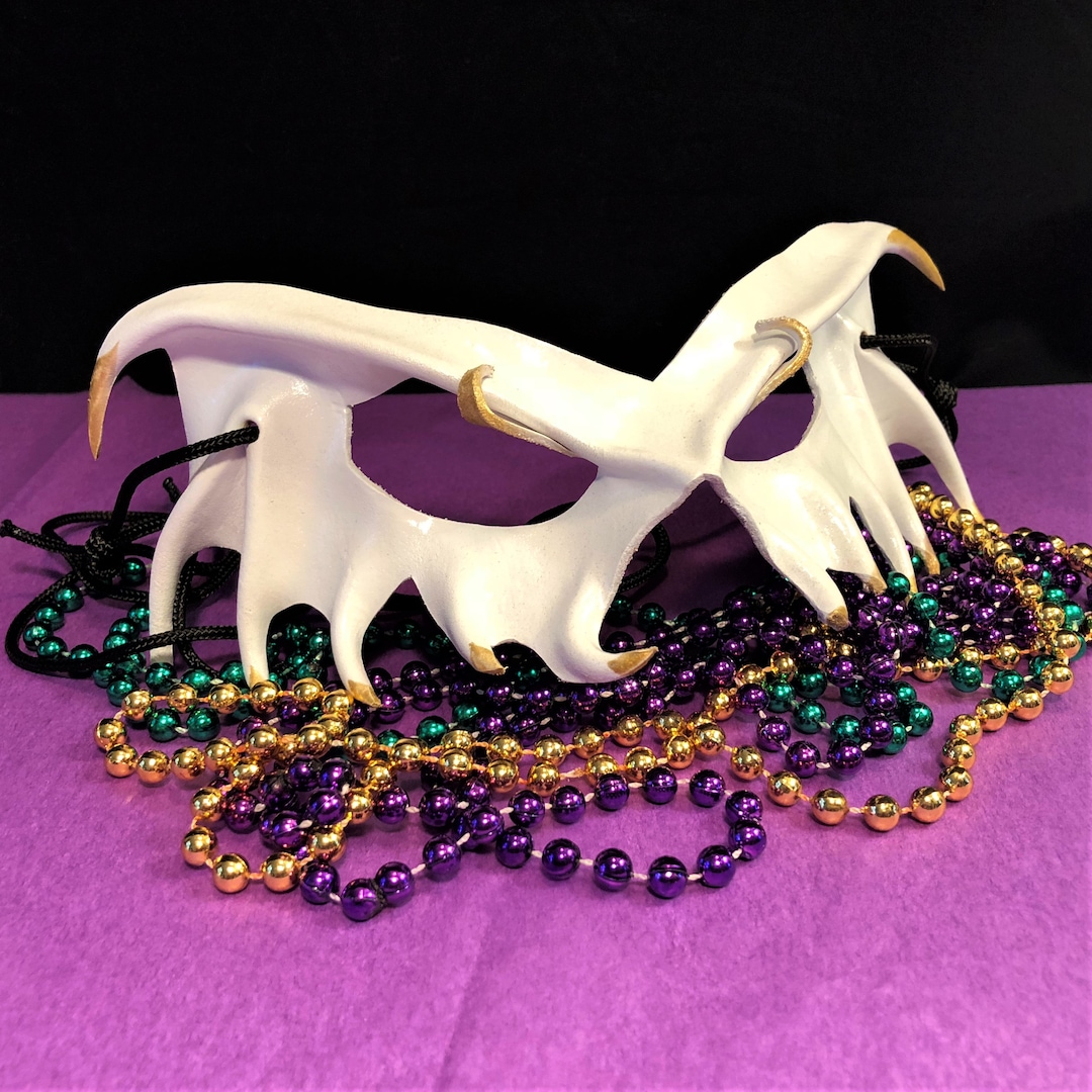 Leather Mardi Gras Masquerade Vampire Mask, White Leather Theatre Mask ...