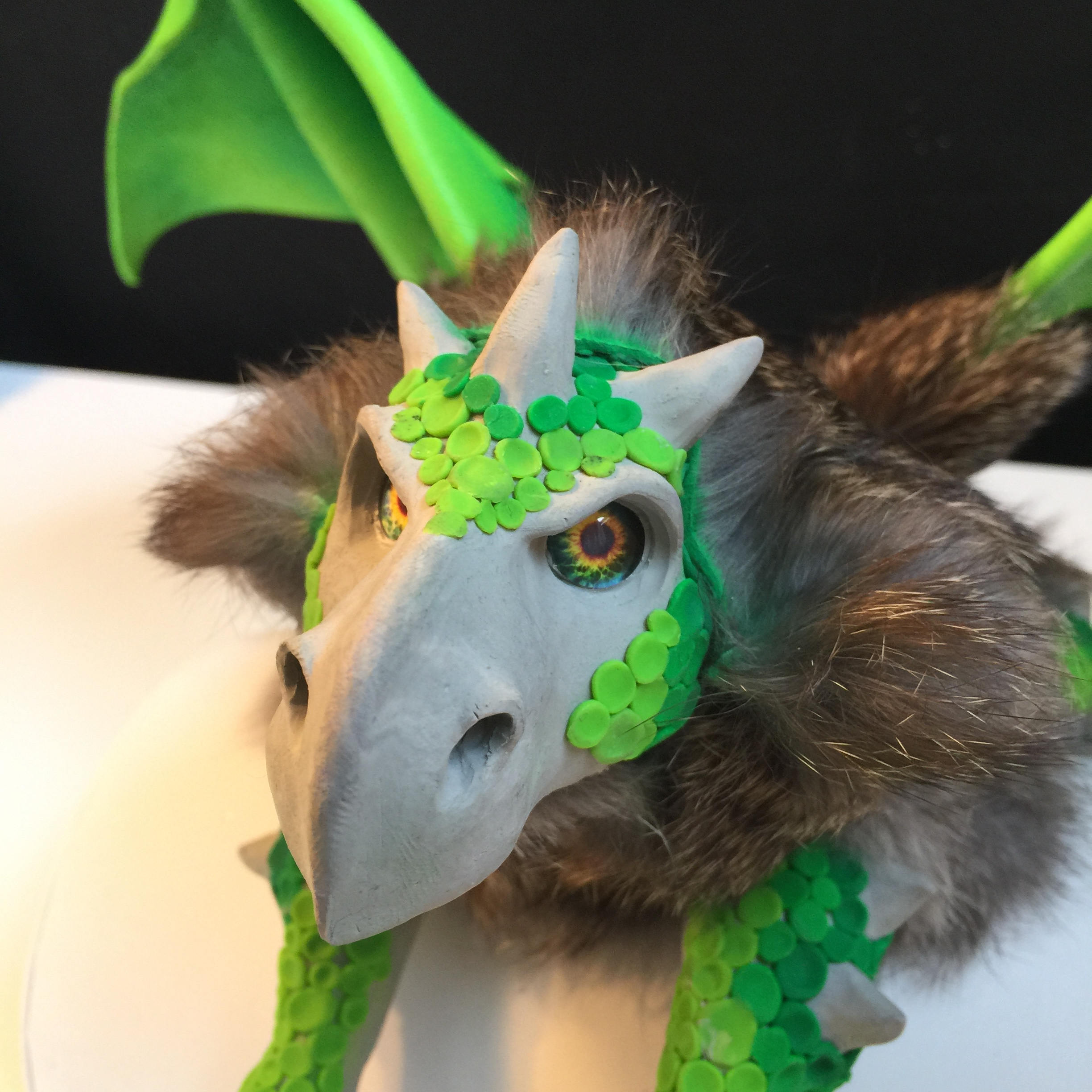 DRAGON Puppet Scaled * Fantasy Sculpture Creature GREEN WINGS Mythical ...