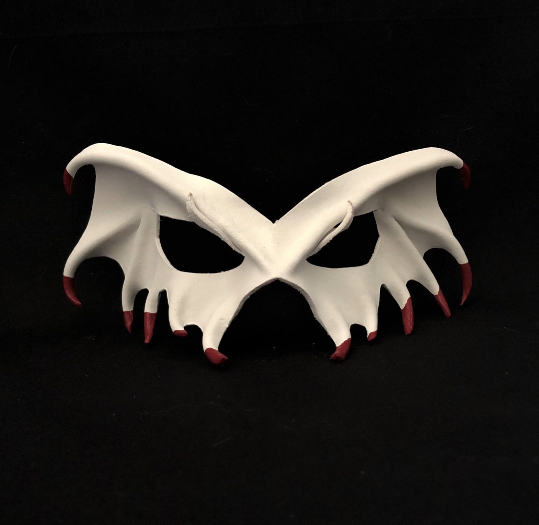 Leather Vampire Mask Blood Red Tips, White Halloween Mask, Vampire ...